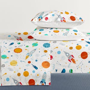 Solar System Sheet Set: 100% Cotton Space-themed Bedding, Crib Size to ...