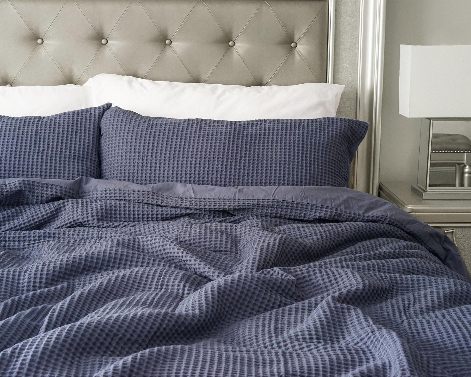 Muted Navy Cotton Waffle Duvet Cover Set 100% Cotton Waffle Weave ...