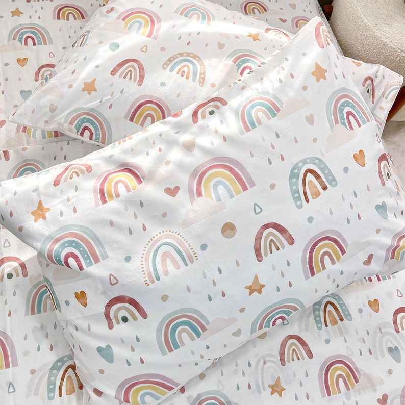Rainbow Cloud Bedding Set, Natural Cotton 3-piece Duvet Cover Set and ...