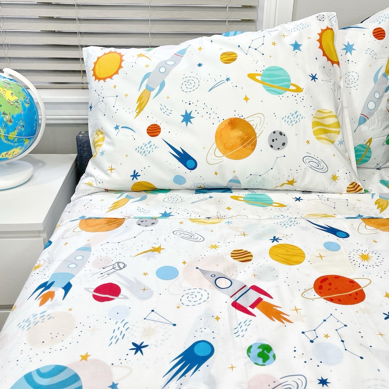 Solar System Sheet Set: 100% Cotton Space-themed Bedding, Crib Size to ...