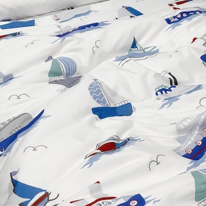 Sailboat Duvet Cover Set: 100% Natural Cotton Ocean Theme Bedding, Twin ...
