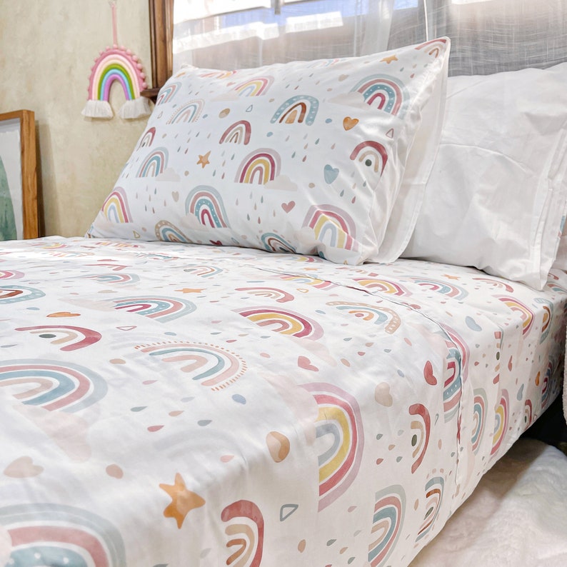 Rainbow Cloud Bedding Set, Natural Cotton 3-piece Duvet Cover Set and ...