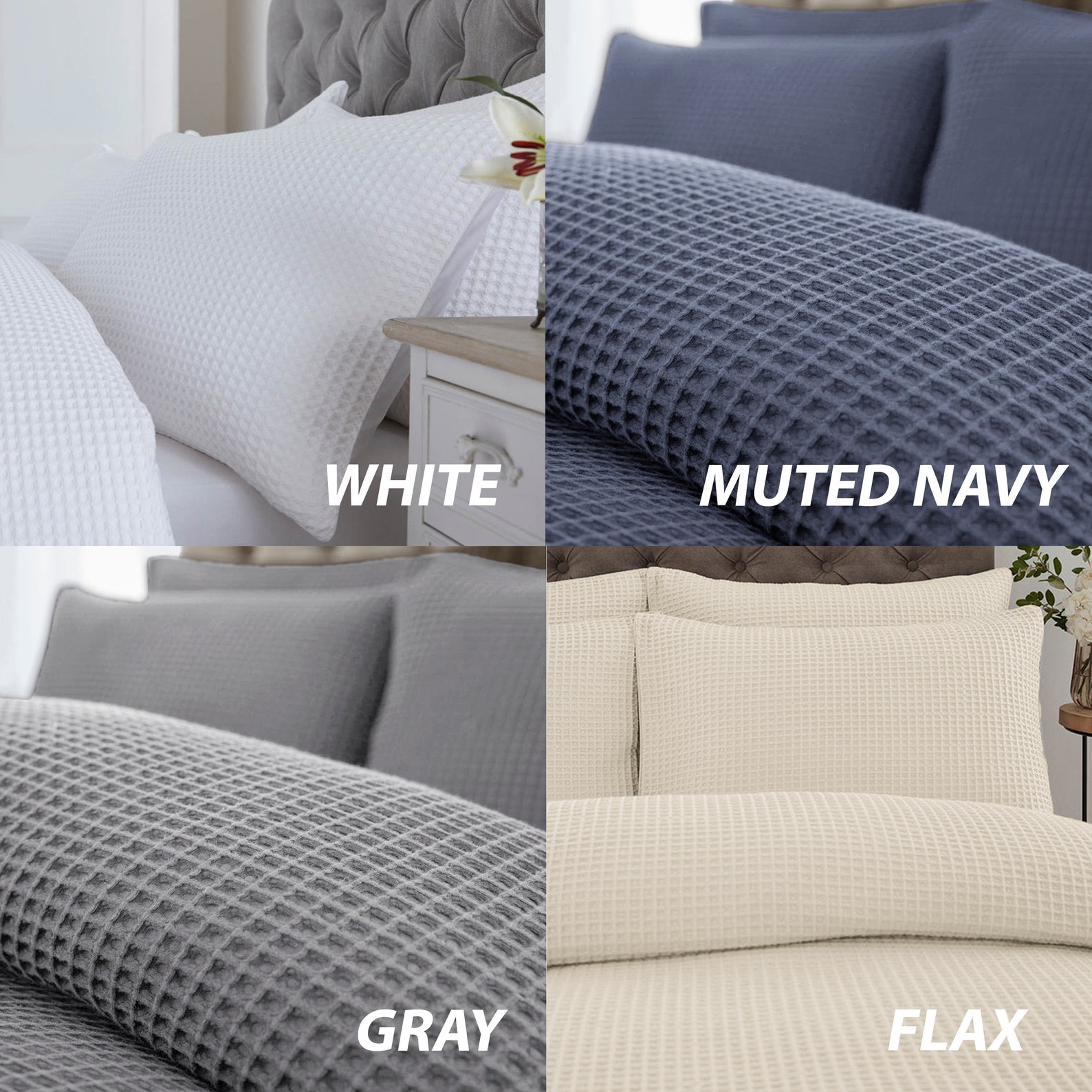 Muted Navy Cotton Waffle Duvet Cover Set 100% Cotton Waffle Weave ...