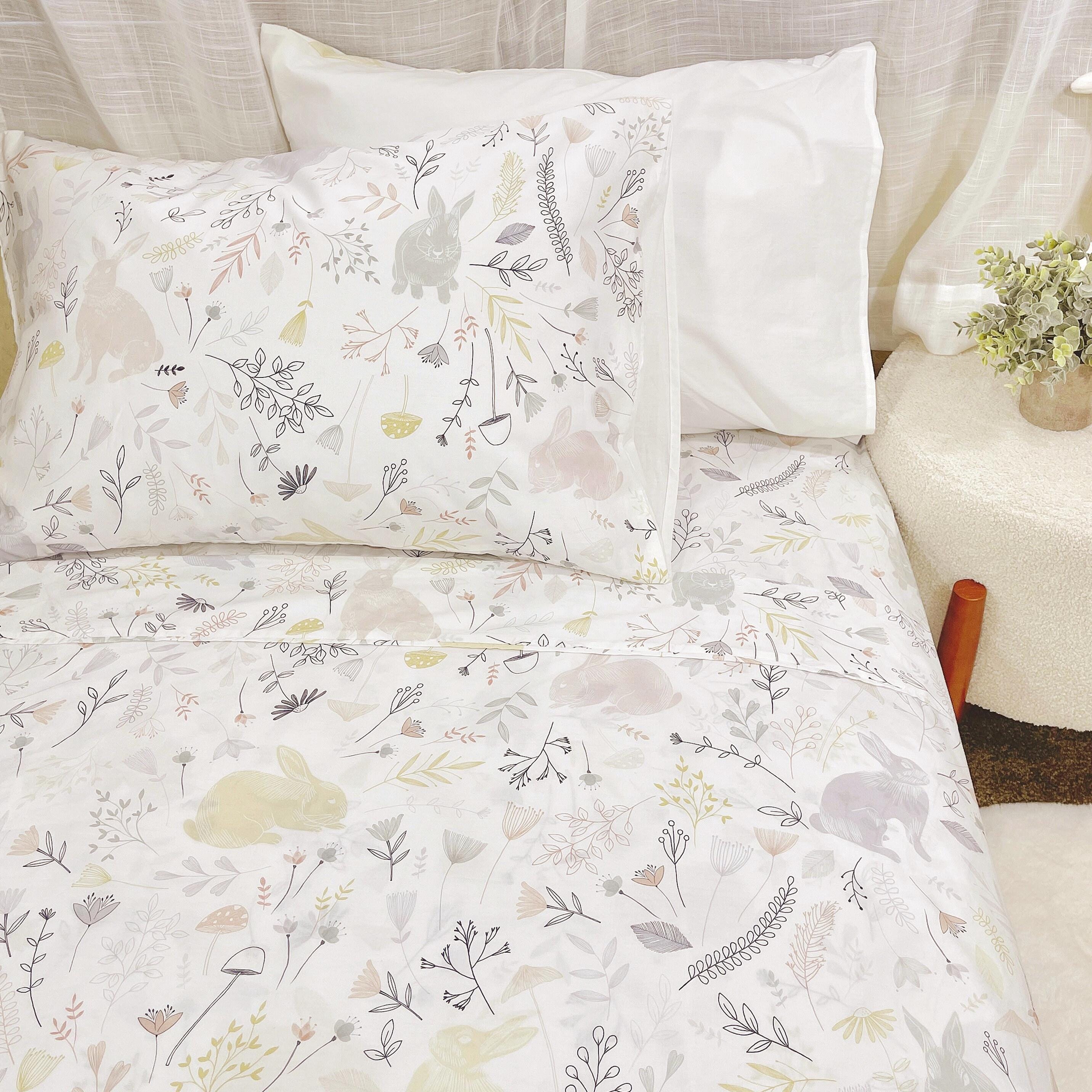Rabbit Blossom Sheet Set: 100% Cotton Percale, Soft Touch, Crib Size to ...