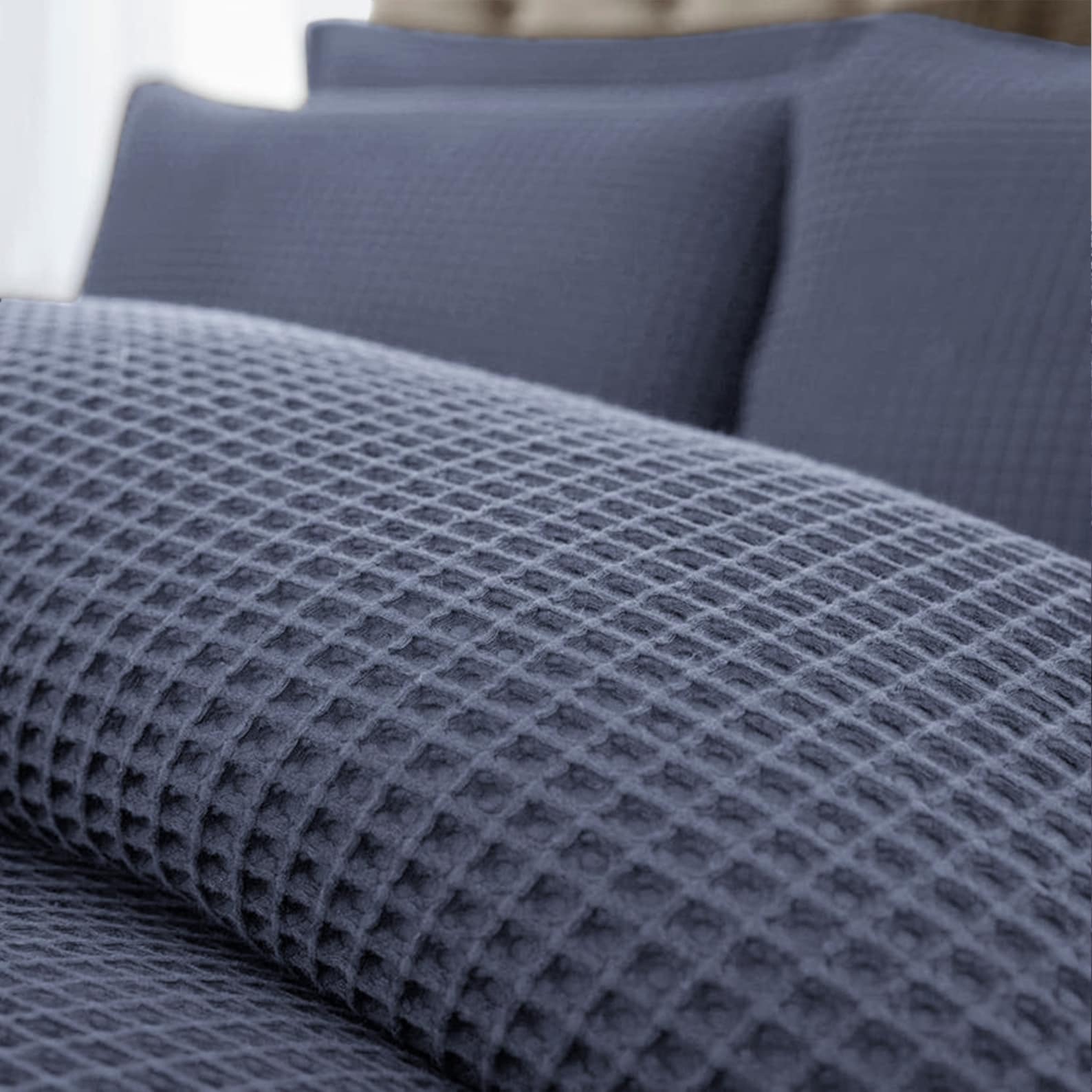 Muted Navy Cotton Waffle Duvet Cover Set 100% Cotton Waffle Weave ...