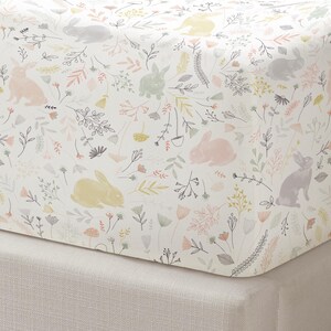 Pastel Bunny Sheet Set, 100% Cotton Woodland Rabbit Sheets, Floral ...