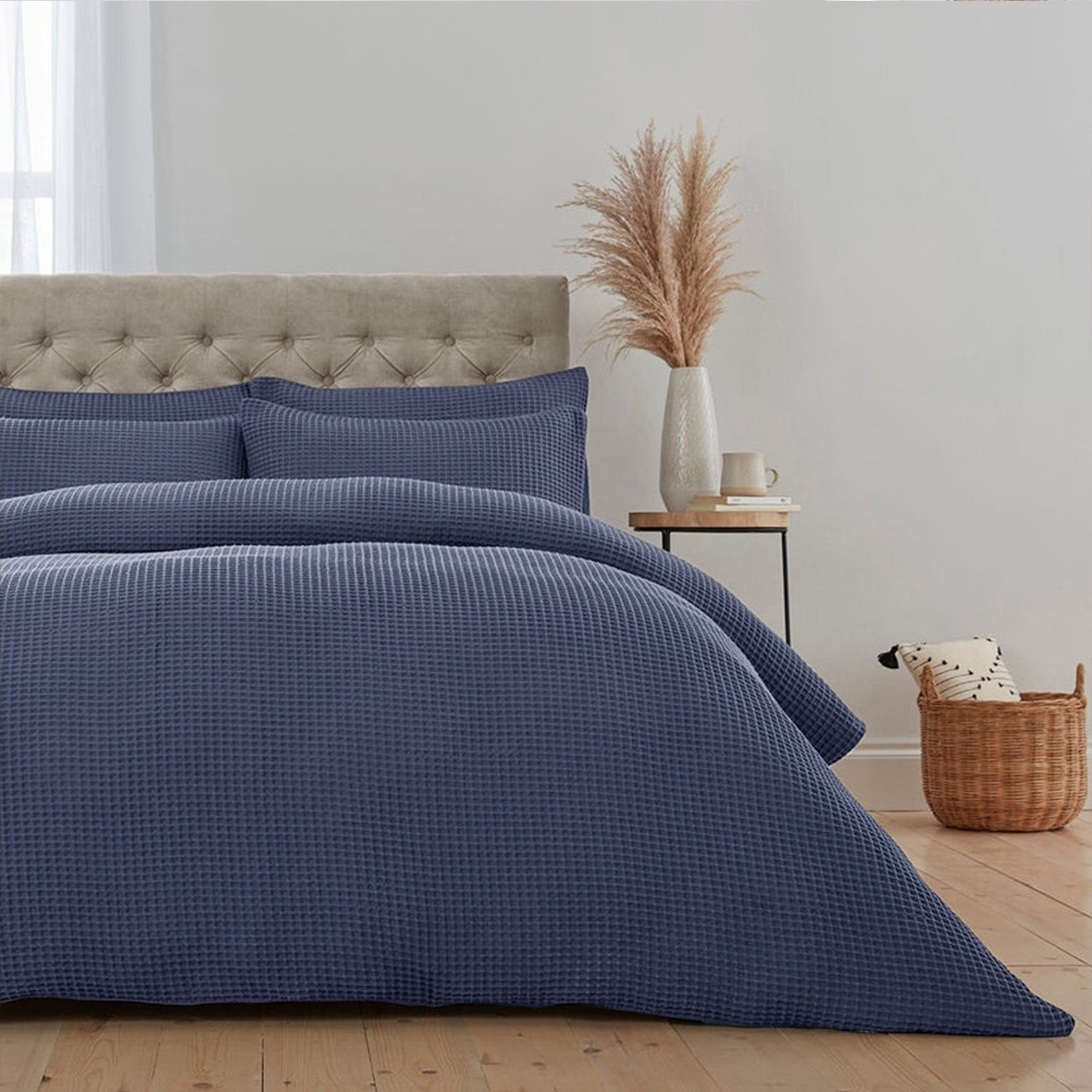 Muted Navy Cotton Waffle Duvet Cover Set 100% Cotton Waffle Weave ...