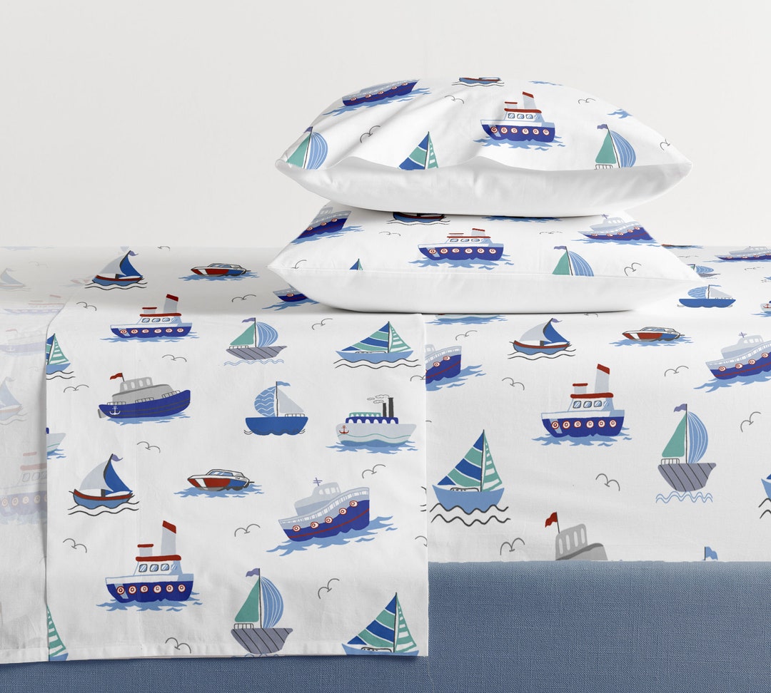 Sailboat Sheet Set, 100% Natural Cotton Ocean Theme Bedding Set, Boys ...