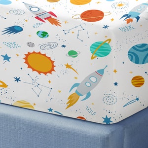 Solar System Sheet Set: 100% Cotton Space-themed Bedding, Crib Size to ...