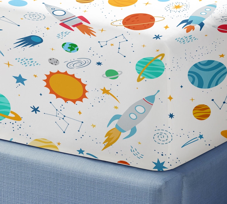 Solar System Sheet Set: 100% Cotton Space-themed Bedding, Crib Size to ...