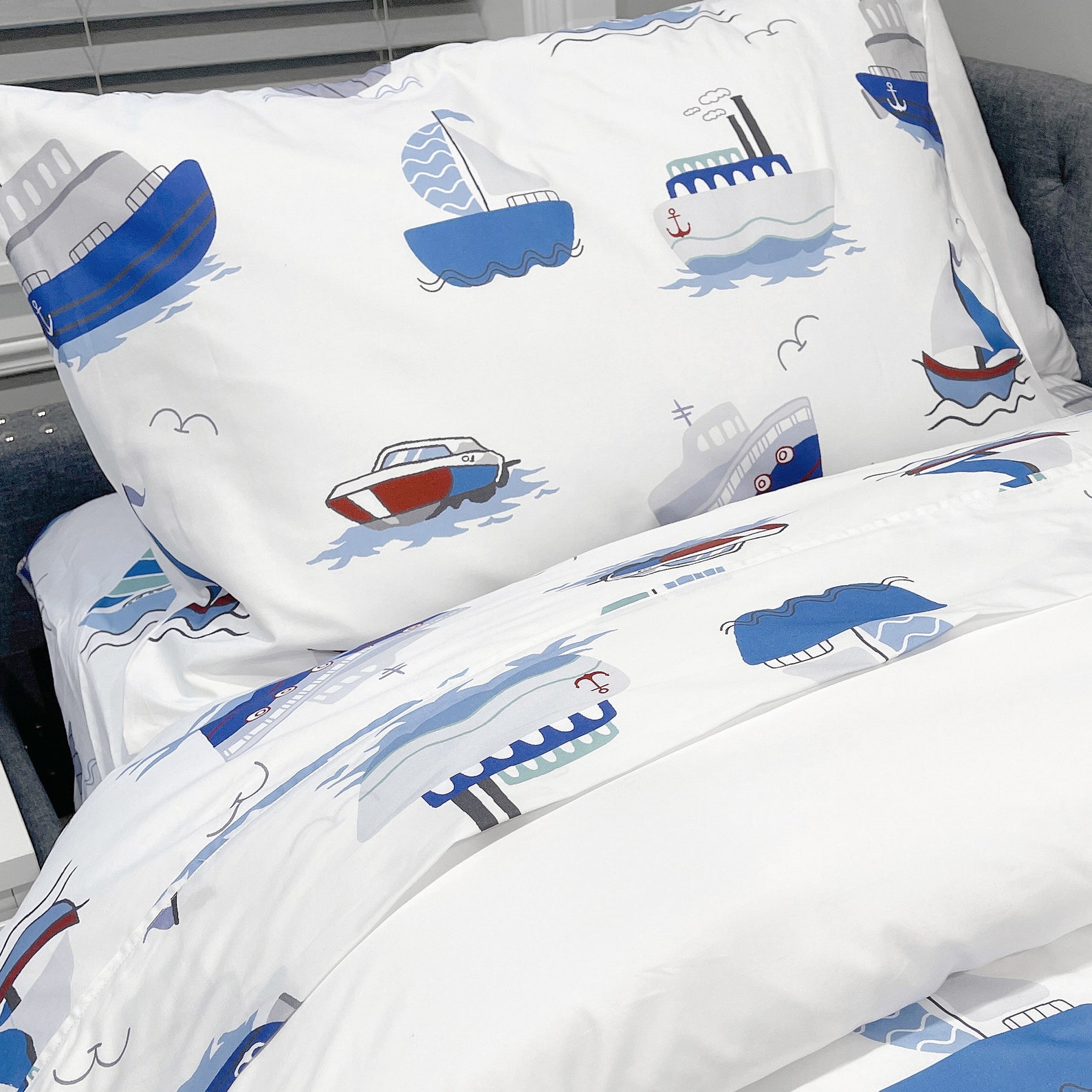 Eahphy Sailboat Sheet Set, 100% Natural Cotton Ocean Theme Bedding Set ...