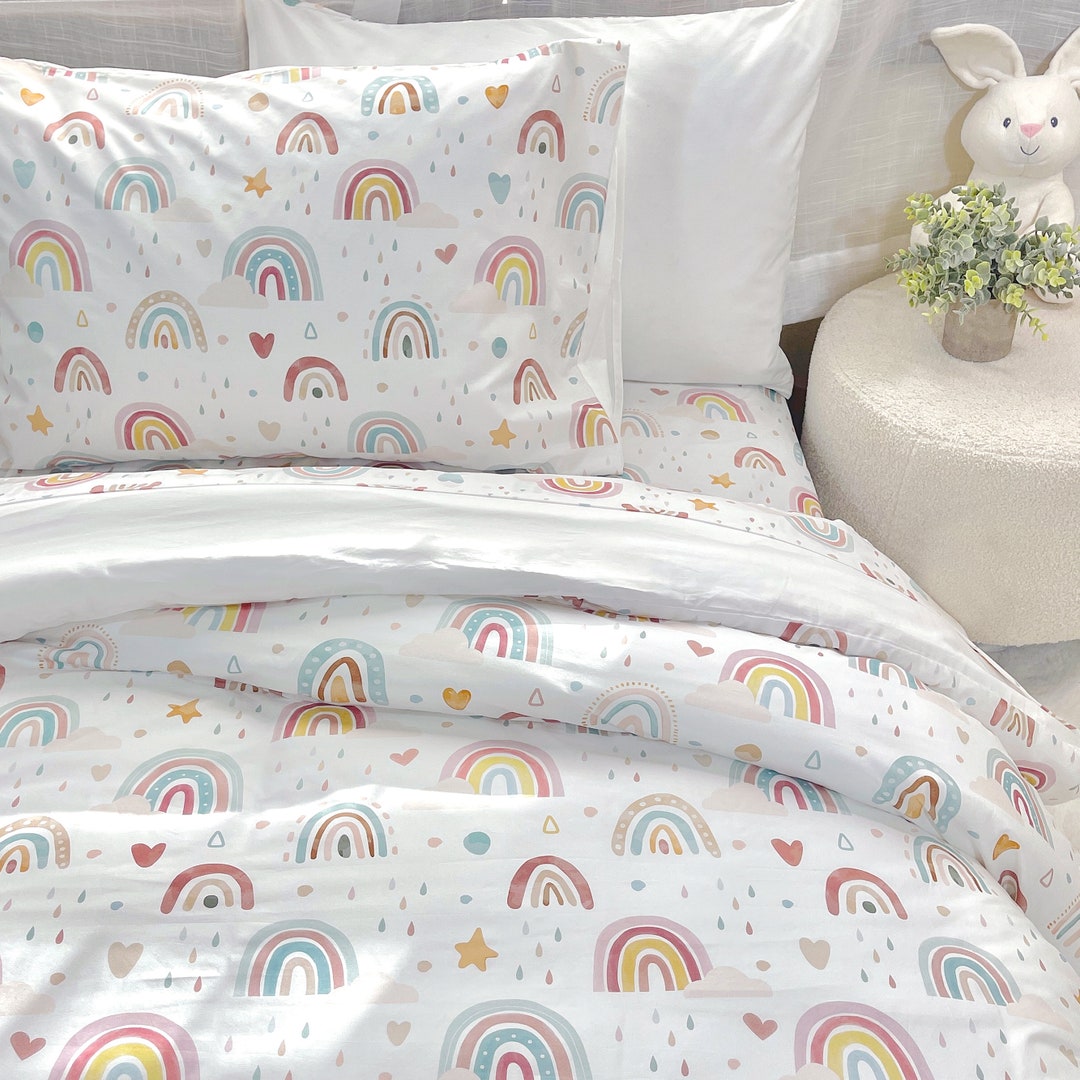 Rainbow Cloud Bedding Set, Natural Cotton 3-piece Duvet Cover Set and ...