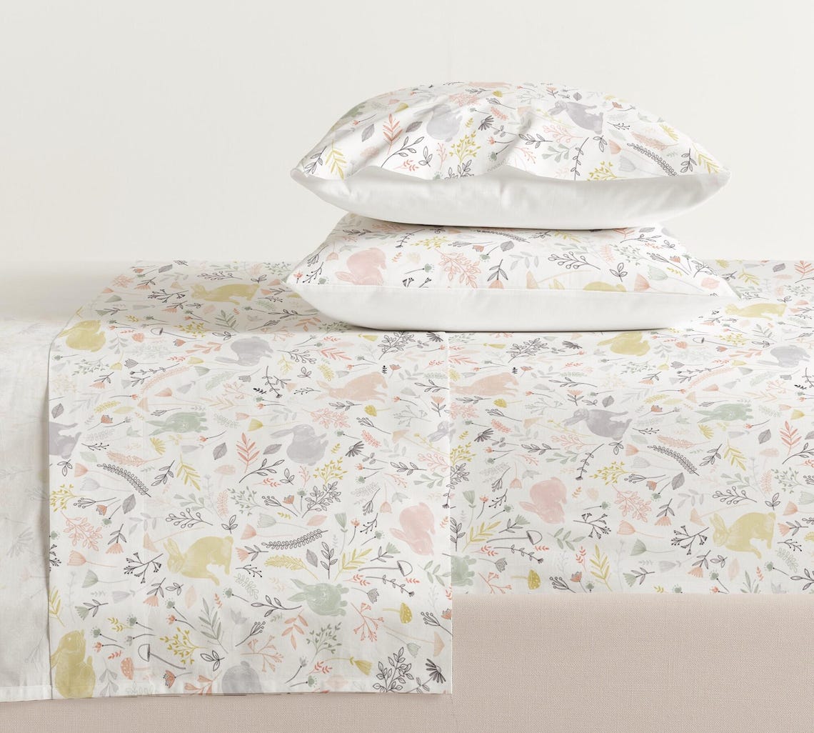 Rabbit Blossom Sheet Set: 100% Cotton Percale, Soft Touch, Crib Size to ...