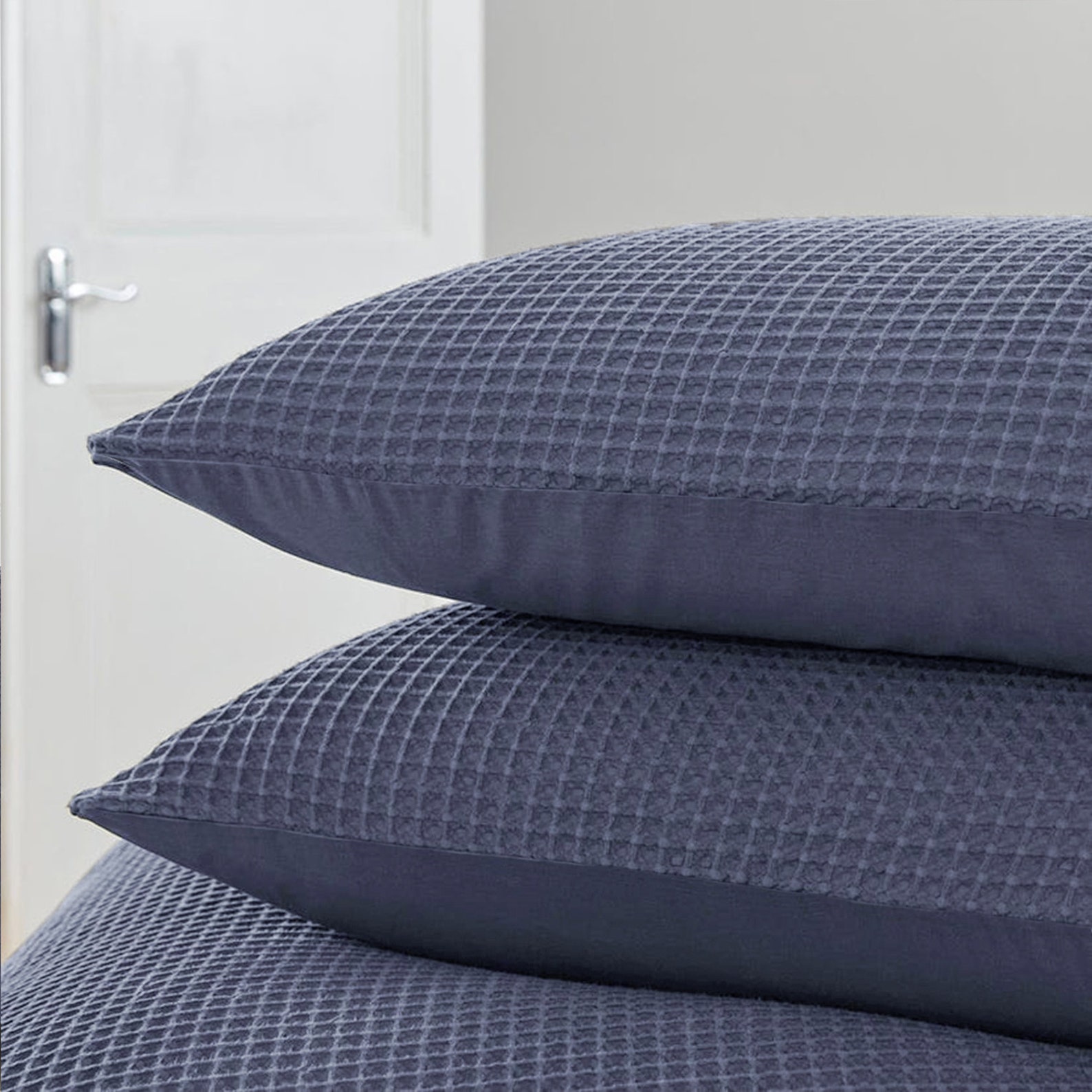 Muted Navy Cotton Waffle Duvet Cover Set 100% Cotton Waffle Weave ...