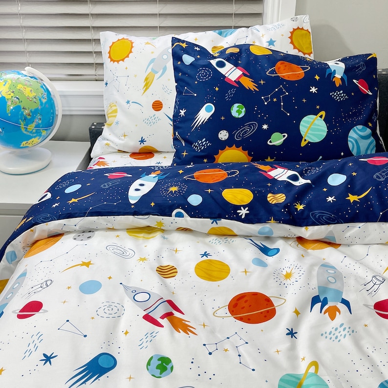 Solar System Reversible Duvet Cover Set or Sheet Set，100% Cotton Space ...