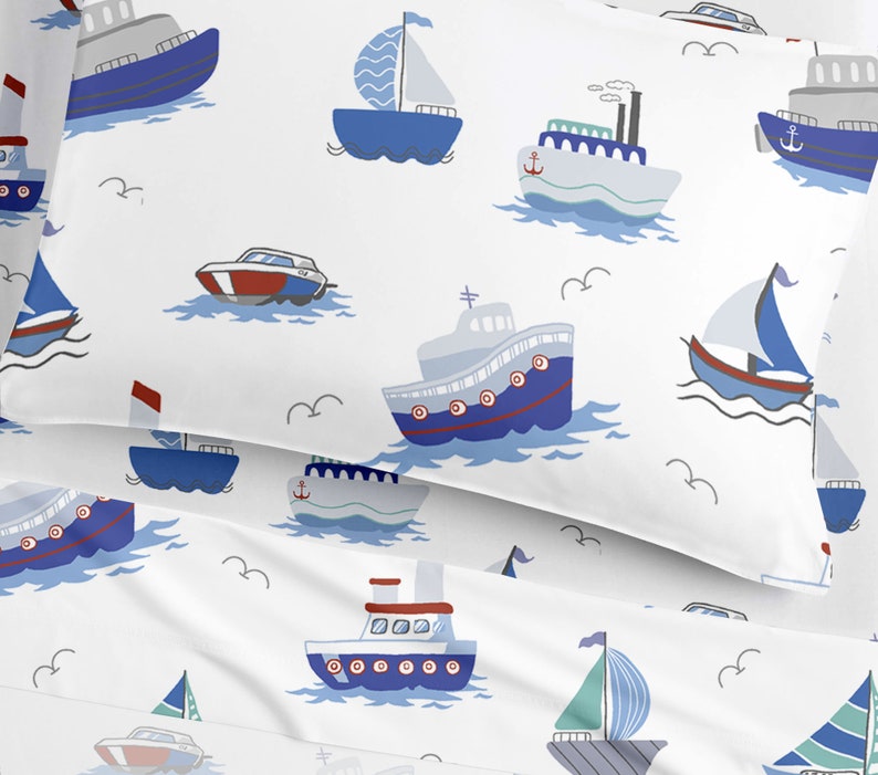Eahphy Sailboat Sheet Set, 100% Natural Cotton Ocean Theme Bedding Set ...