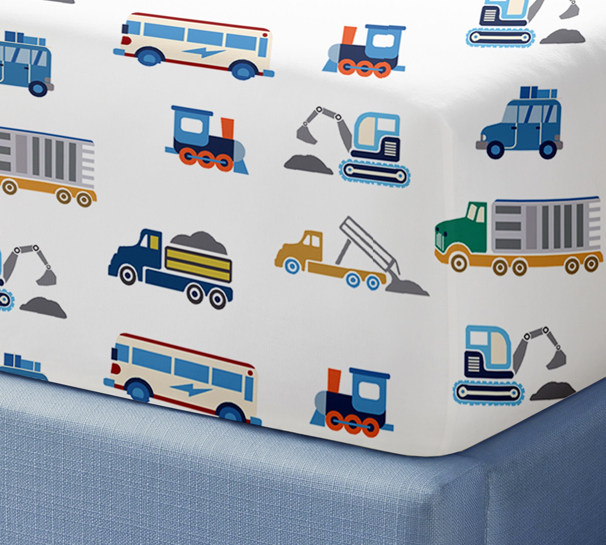 Busy Cars 100% Cotton Duvet Cover Set: Boys Vehicle Bedding, Soft Touch ...