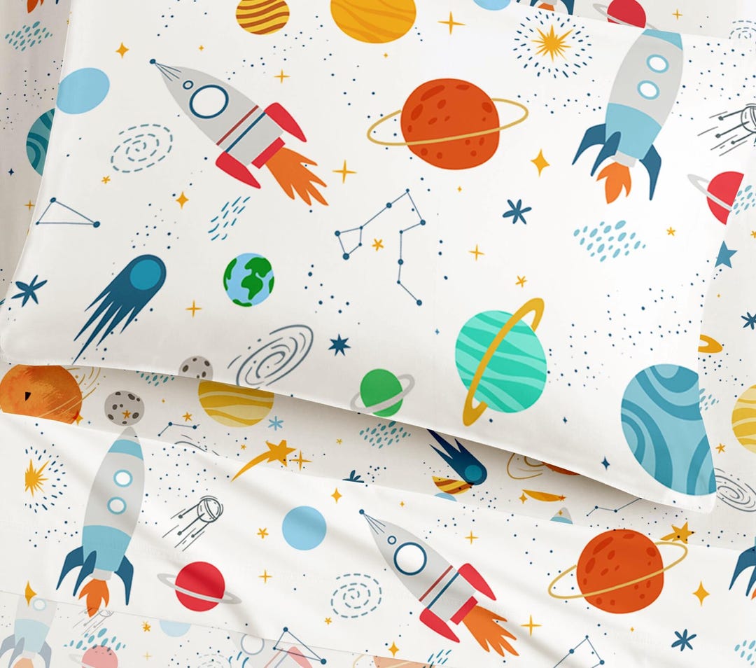 Solar System Sheet Set: 100% Cotton Space-themed Bedding, Crib Size to ...