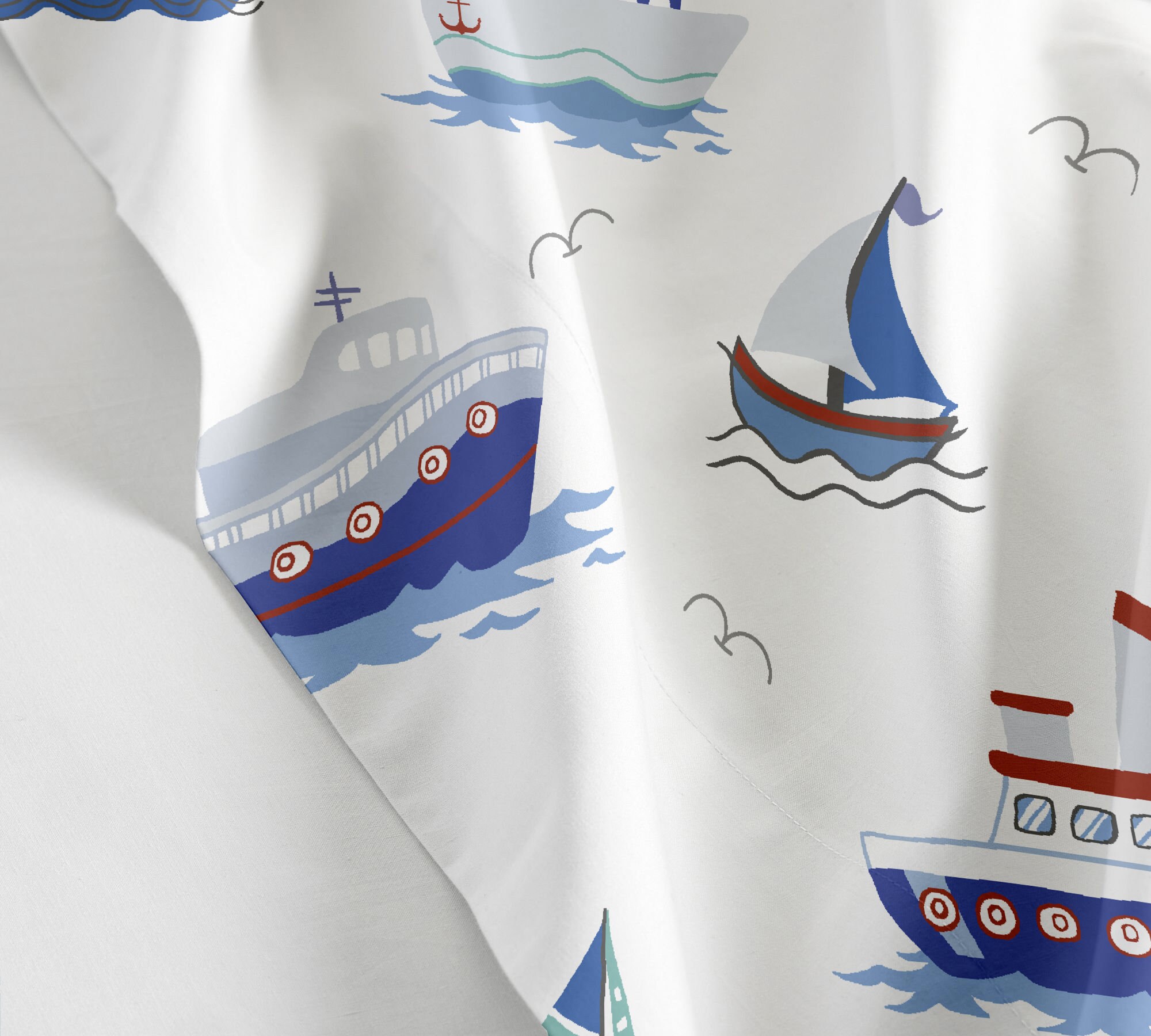 Eahphy Sailboat Sheet Set, 100% Natural Cotton Ocean Theme Bedding Set ...