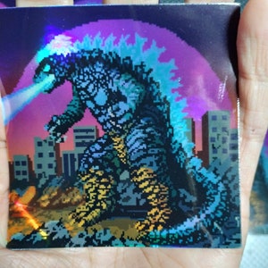 Pixel Art Kaiju Lizard King Sticker Gojira , Holographic Decor ...