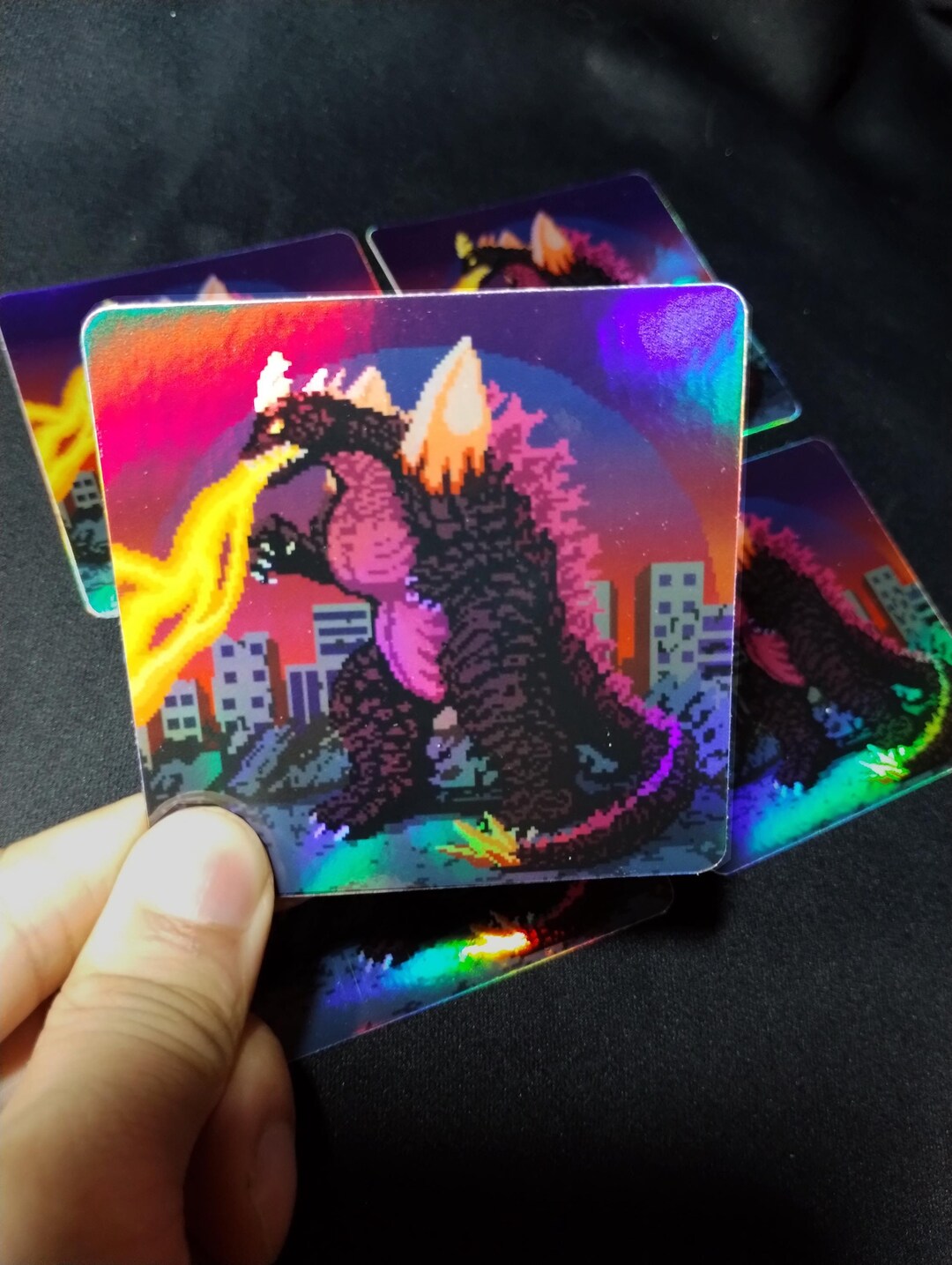 Pixel Art Kaiju Space Lizard Sticker Holographic Decor, Vaporwave ...