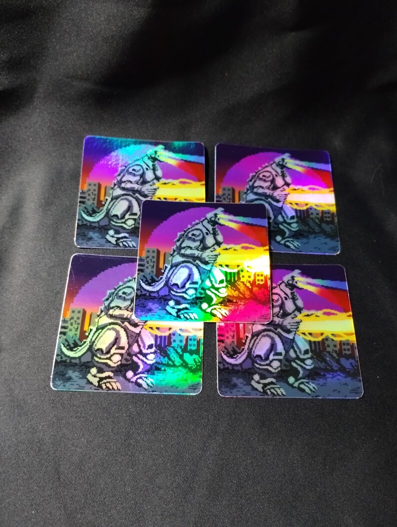 Kaiju Mecha Lizard Sticker | Holographic Decor, Vaporwave , Pixel Art ...