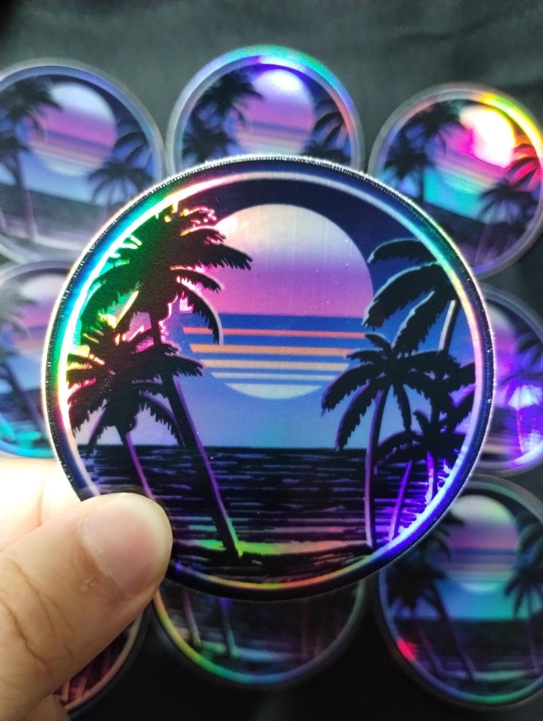 Holographic Retro Sunset Sticker Vaporwave , Retro 80s , Outrun ...