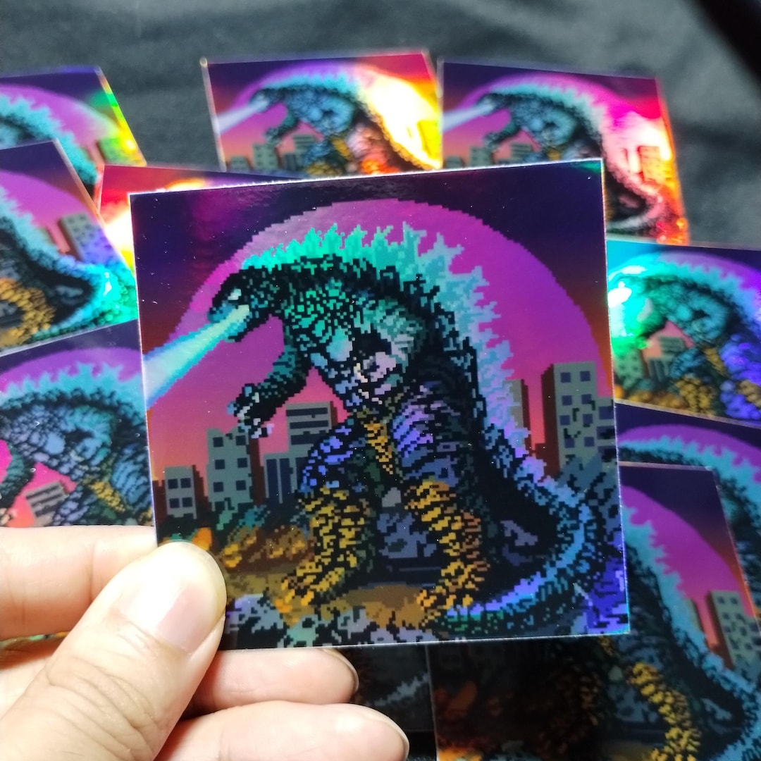 Pixel Art Kaiju Lizard King Sticker Gojira , Holographic Decor ...