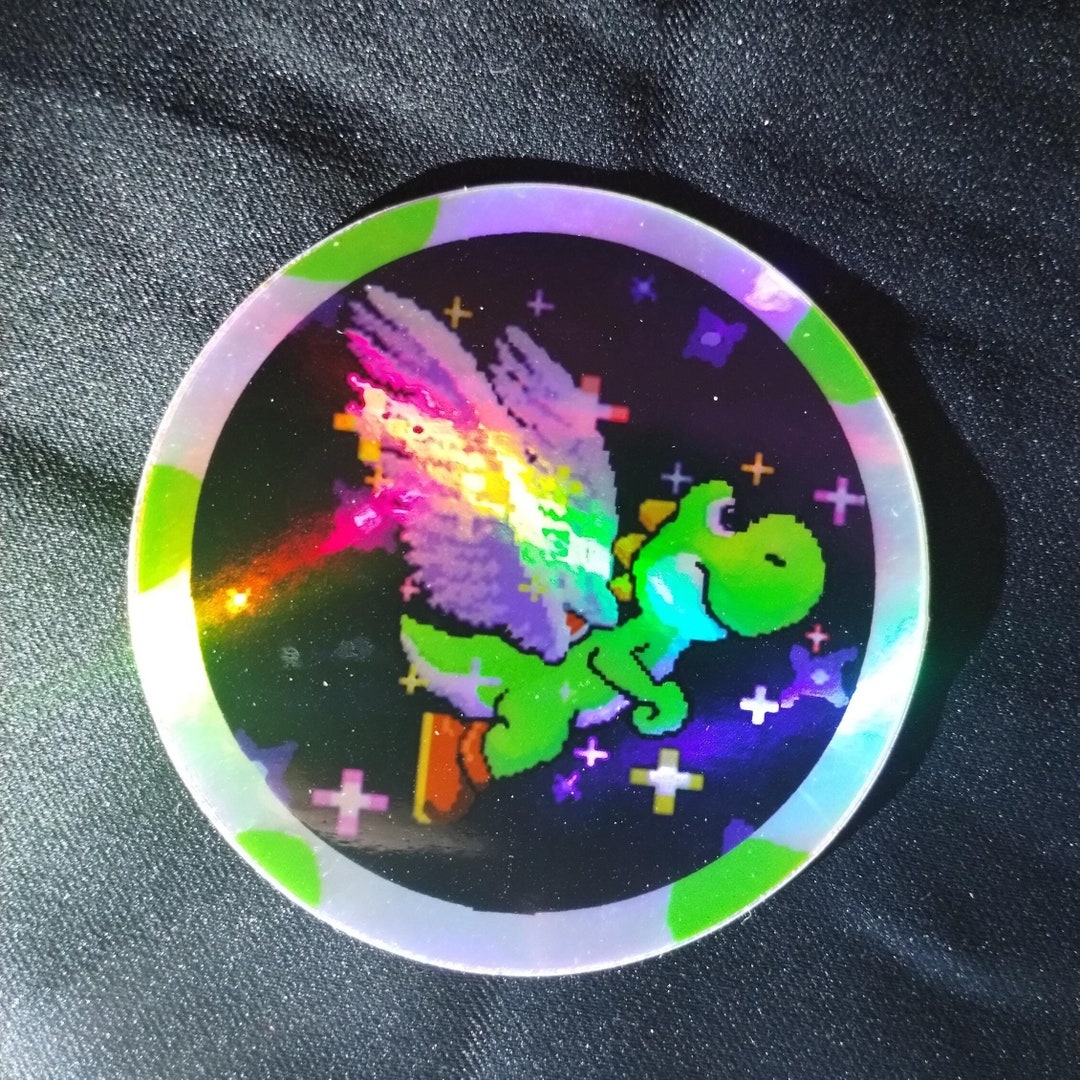 Kawaii Yoshi Sticker | Holographic Decal , Retro Pixel Art, Cute ...