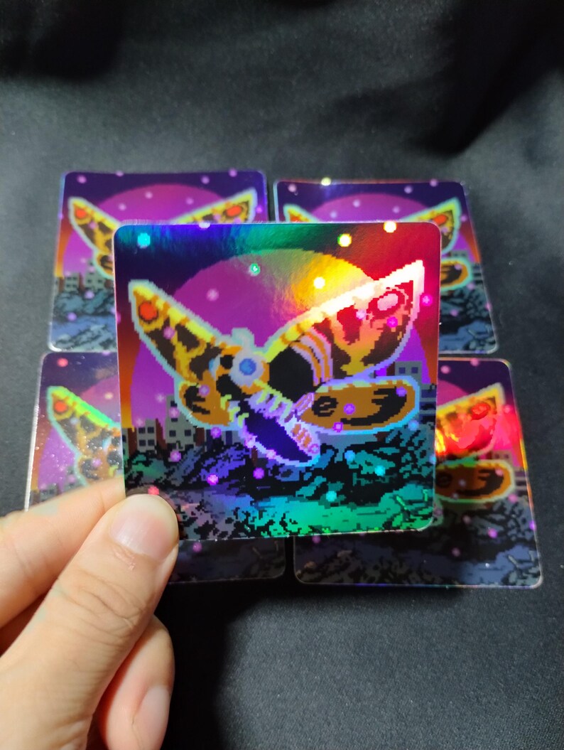 Kaiju Moth Queen Sticker | Holographic Decor, Vaporwave , Pixel Art ...