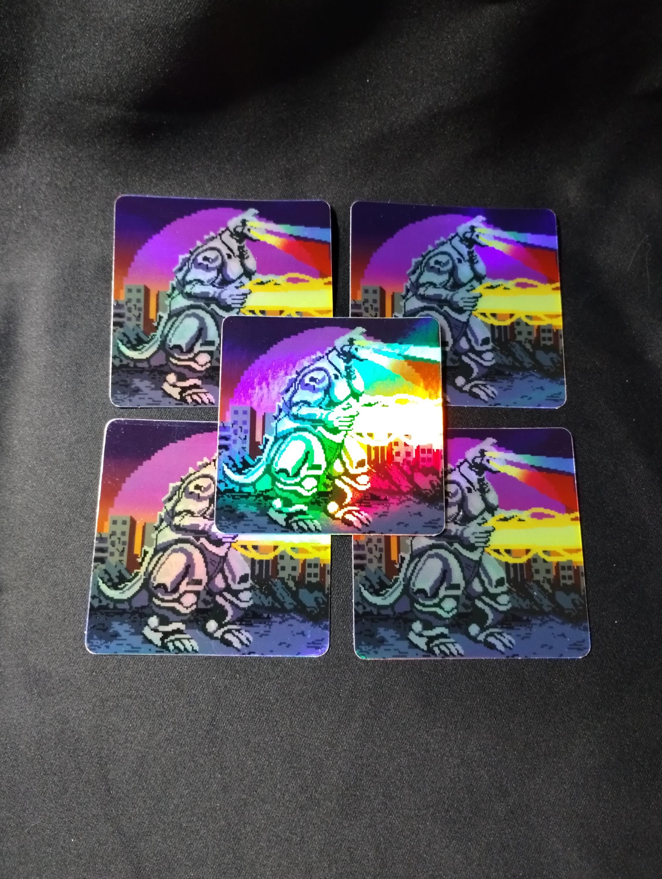 Kaiju Mecha Lizard Sticker | Holographic Decor, Vaporwave , Pixel Art ...