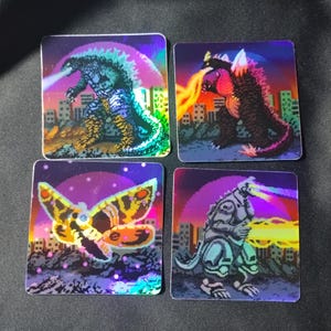 Kaiju Mecha Lizard Sticker | Holographic Decor, Vaporwave , Pixel Art ...
