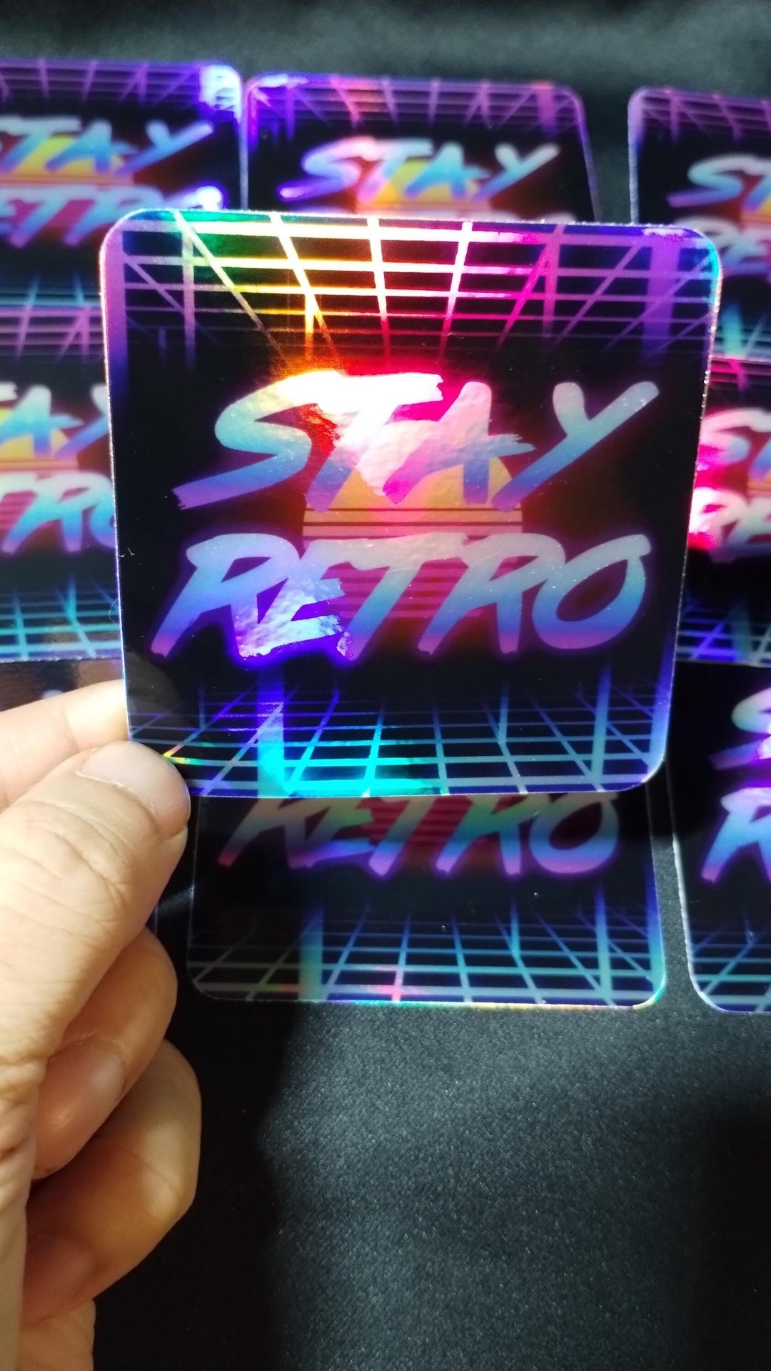Holographic Stay Retro Sticker Vaporwave , Retro 80s , Cyberpunk ...