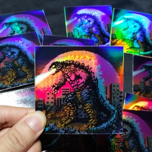 Pixel Art Kaiju Lizard King Sticker Gojira , Holographic Decor ...