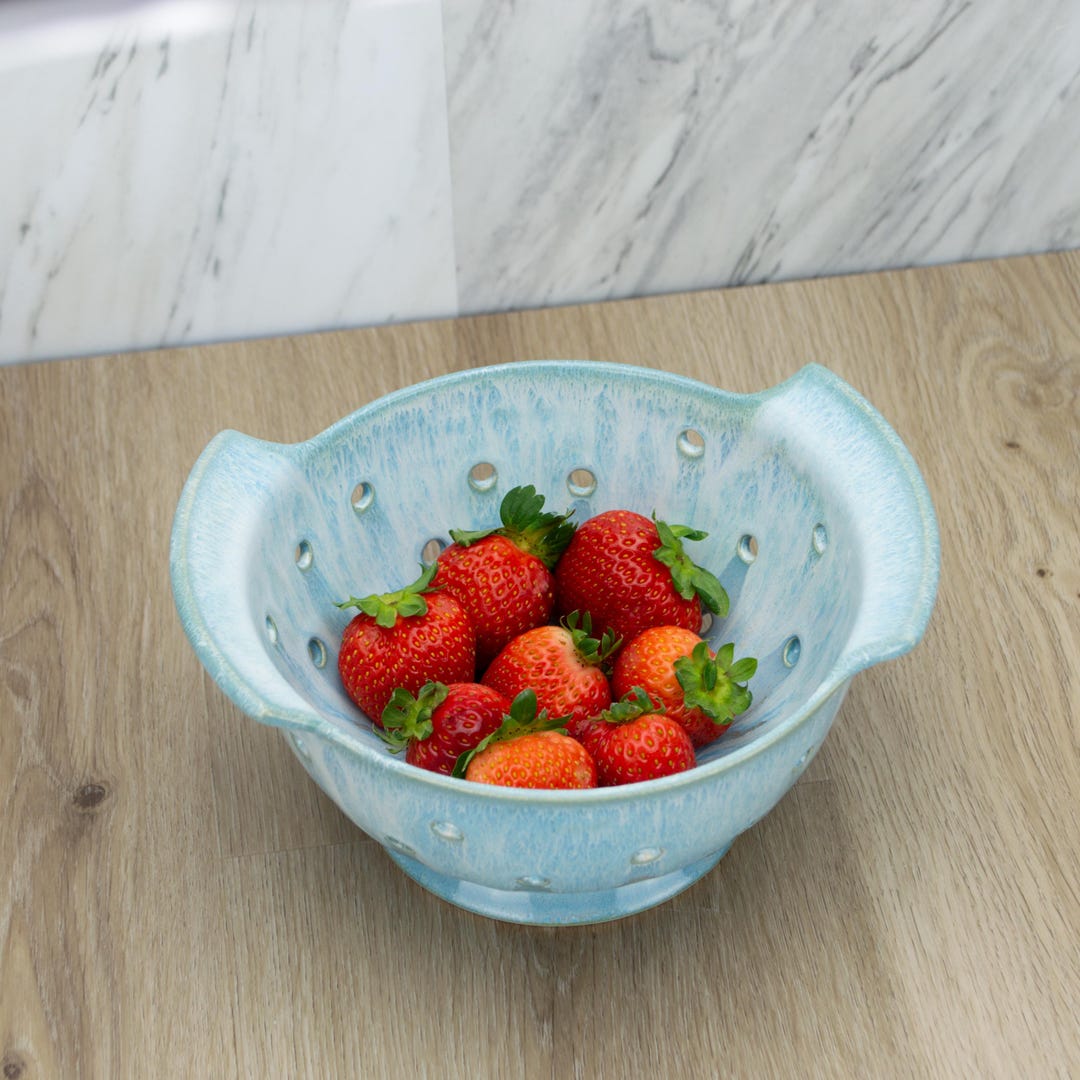 Light Blue Drippy Berry Bowl | Berry Strainer | Handmade Colander ...