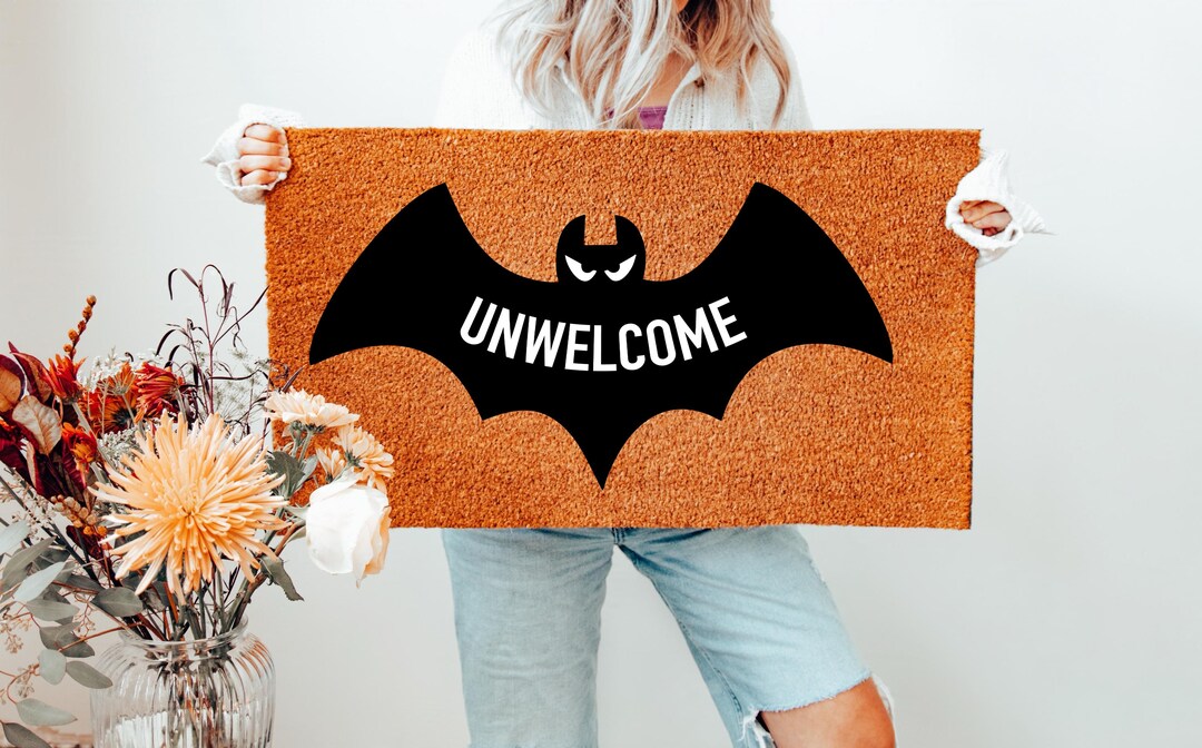 Unwelcome Bat Halloween Door Mat, Halloween Home Decor, Coir Door Mat ...