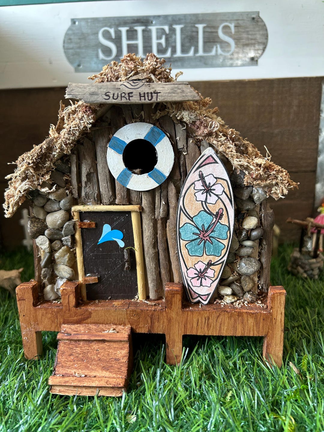 Miniature Beach Fairy Cottage: Garden Decor With Surfboard - Etsy