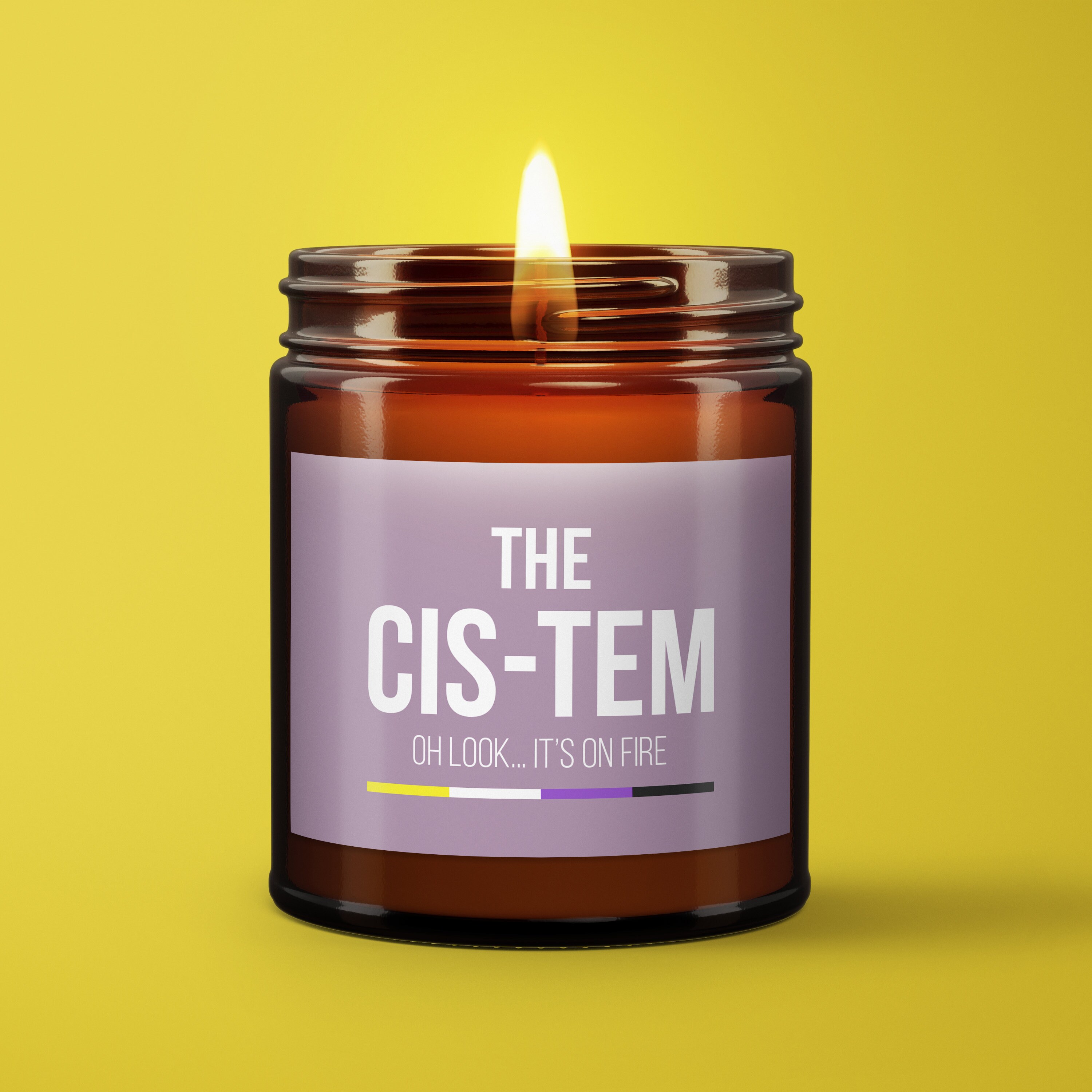 The Cis-tem, Oh Look It's on Fire, Non Binary Pride Candle, Nonbinary ...