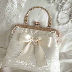 Ivory Jacquard Celestine Bag - Handmade Clasp Bag - Bridal Gifts ...