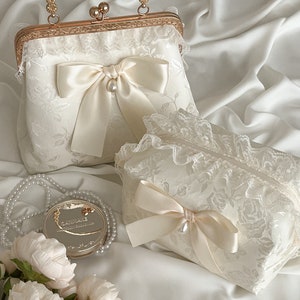 Ivory Jacquard Celestine Bag - Handmade Clasp Bag - Bridal Gifts ...