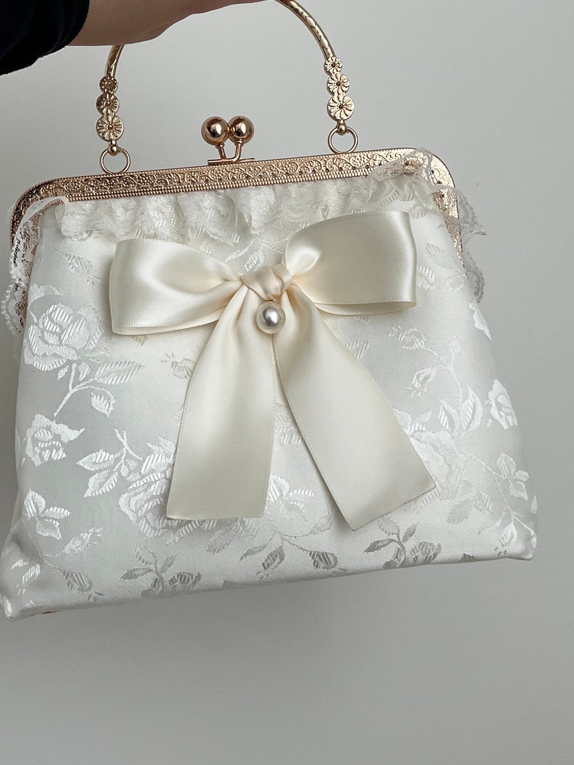 Ivory Jacquard Celestine Bag - Handmade Clasp Bag - Bridal Gifts ...