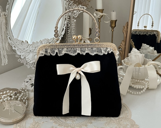 Black Velvet Celestine Clasp Bag - Handmade Clasp Bag - Velvet Handbag ...