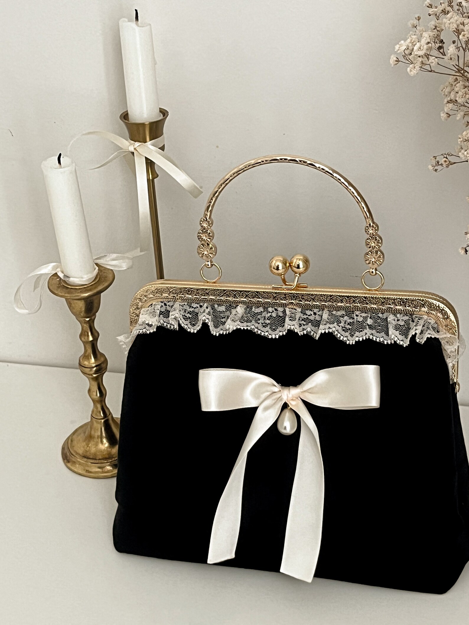 Black Velvet Celestine Clasp Bag - Handmade Clasp Bag - Velvet Handbag ...