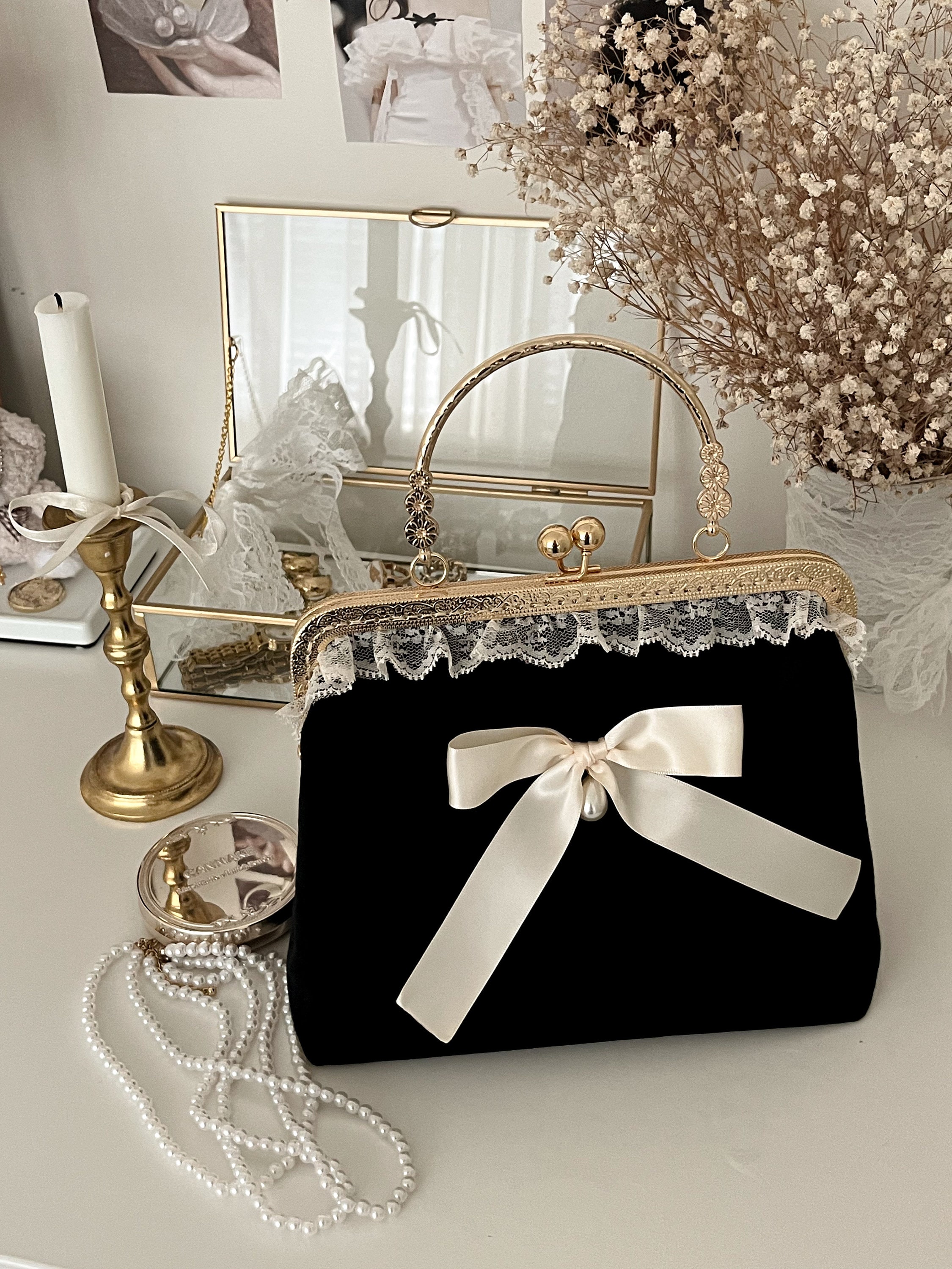 Black Velvet Celestine Clasp Bag - Handmade Clasp Bag - Velvet Handbag ...