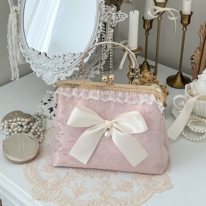 Rose Pink Jacquard Celestine Bag - Handmade Clasp Bag - Handbag for Her ...