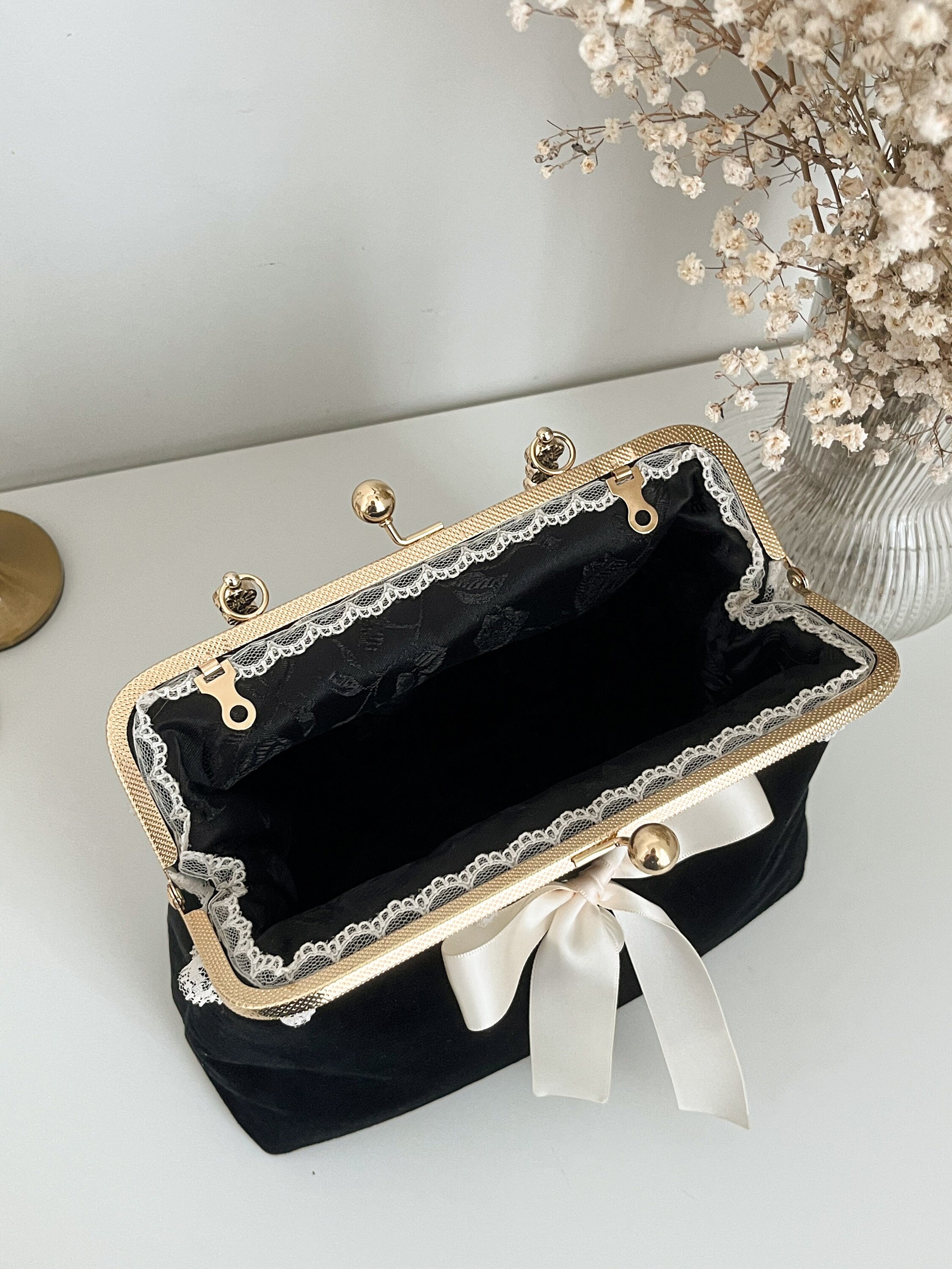 Black Velvet Celestine Clasp Bag - Handmade Clasp Bag - Velvet Handbag ...