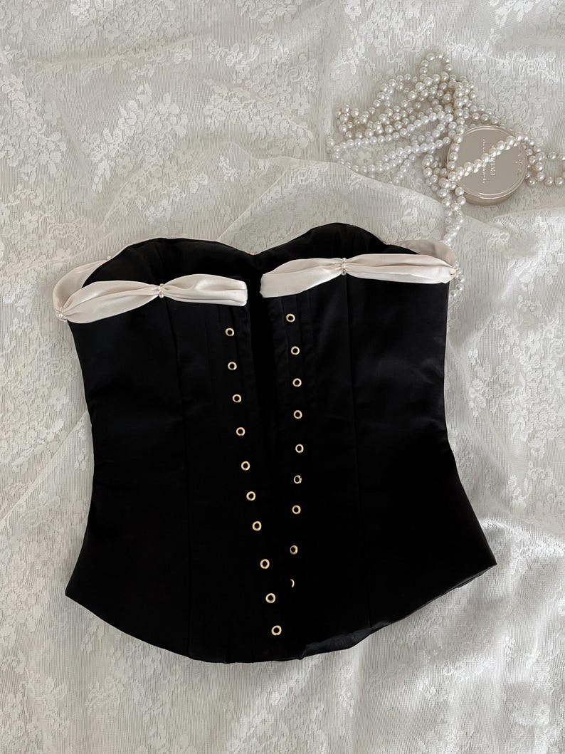 Anastasia Corset Top - Black Satin Corset With Lace up Back and Modest ...