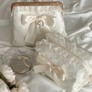 Ivory Jacquard Celestine Bag - Handmade Clasp Bag - Bridal Gifts ...
