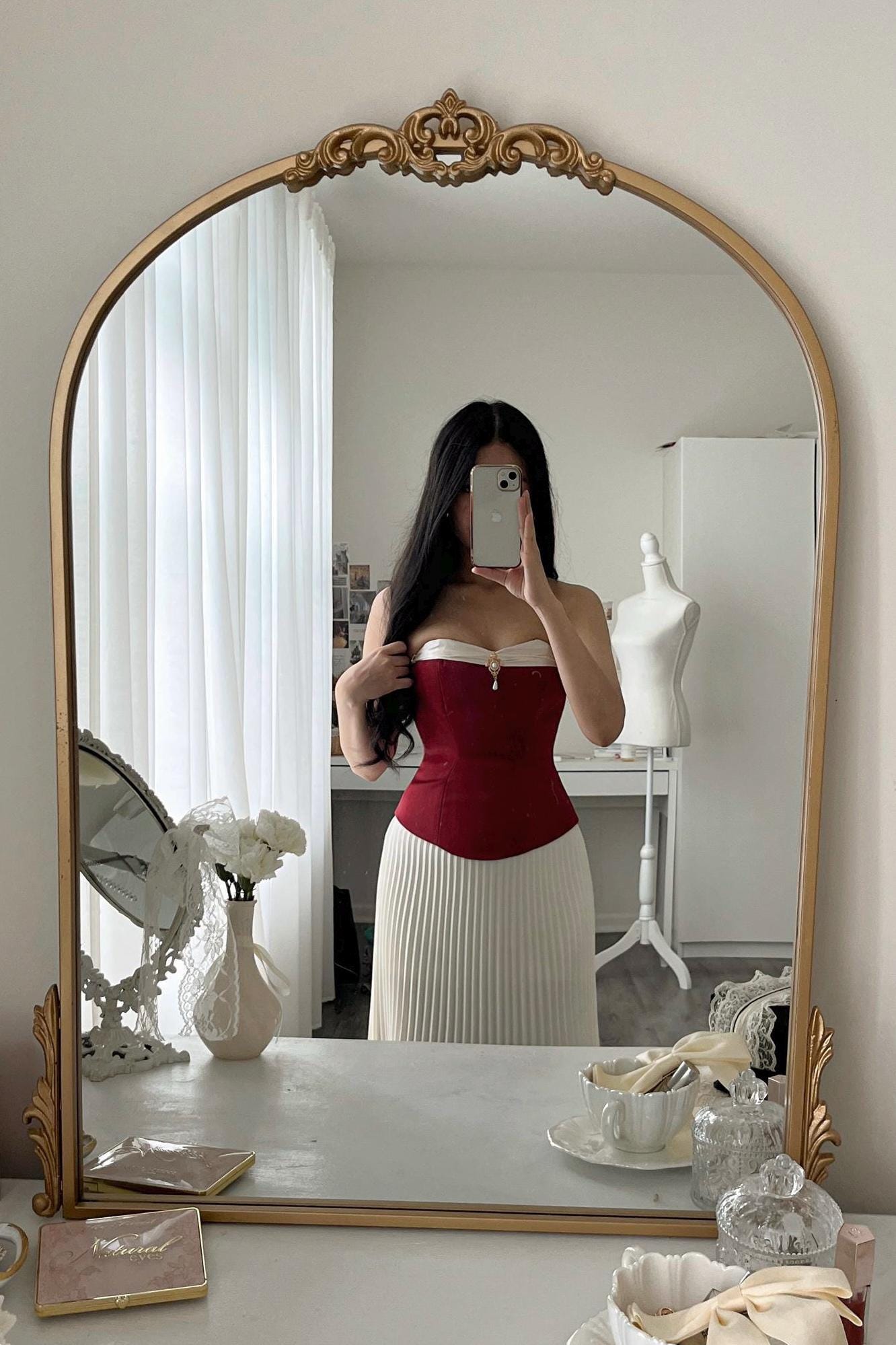 Anastasia Corset Top - Dark Red Corset With Lace up Back and Modest ...