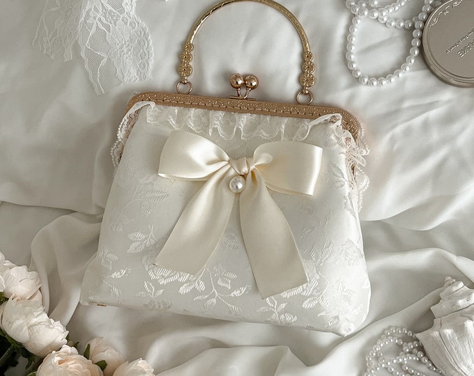 Ivory Jacquard Celestine Bag - Handmade Clasp Bag - Bridal Gifts ...